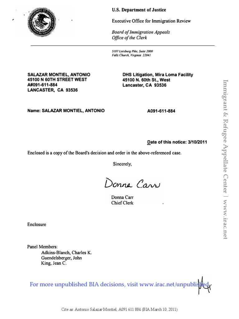 Antonio Salazar Montiel, A091 611 884 (BIA March 10, 2011) | PDF ...