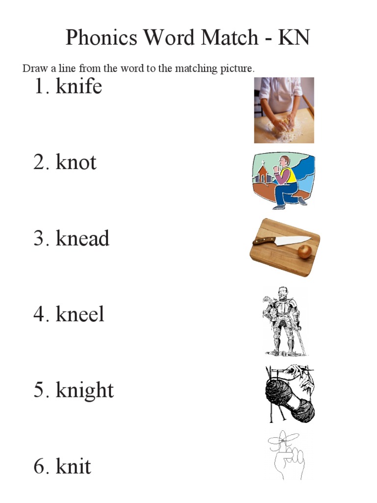 KN Phonics Word Match Worksheet | PDF | Language Arts & Discipline