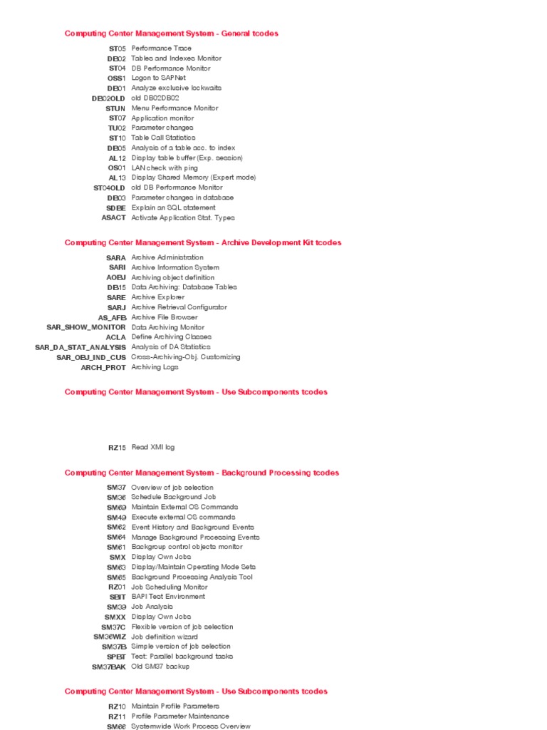 SAP Tcodes | PDF | Computers