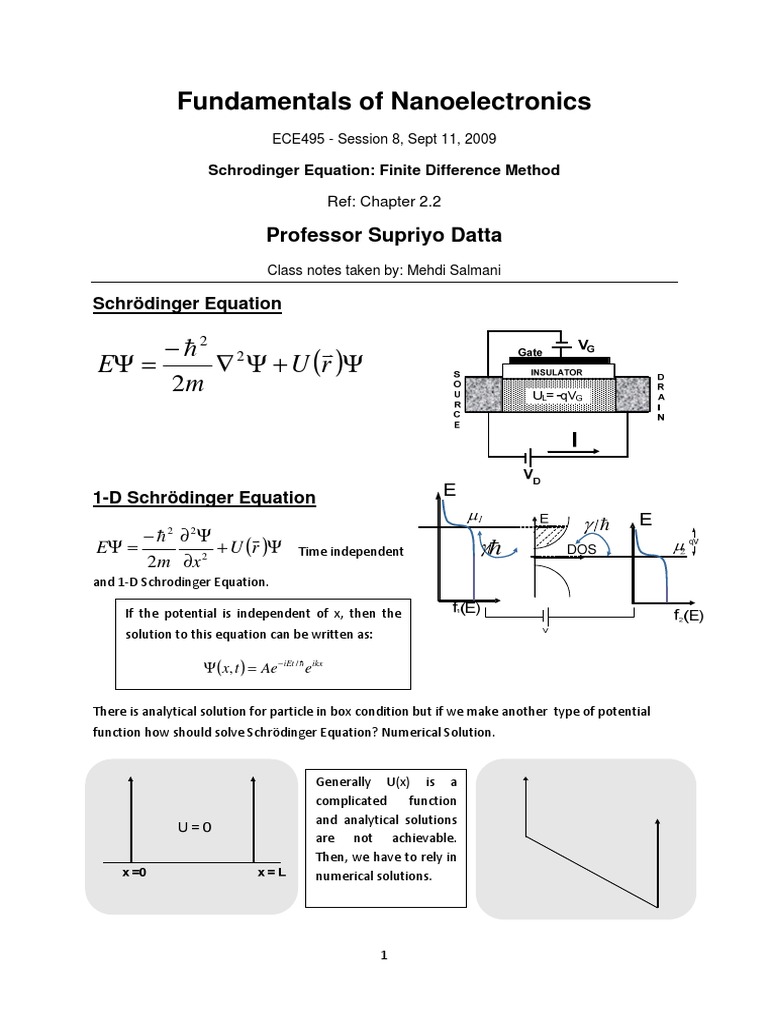 ECE 495N Lecture 8 - Schrodinger Equation and Finite Difference | PDF | Eigenvalues And ...