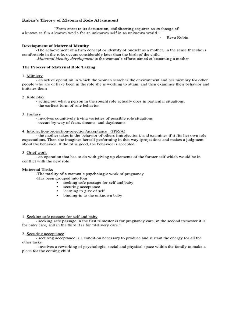Rubin S Theory of Maternal Role Attainment 001 | Self | Pregnancy