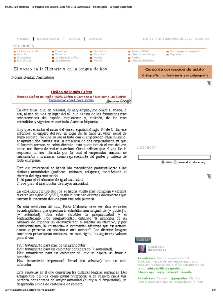 El Voseo-Historia y Características | PDF | Lengua española | Semiótica