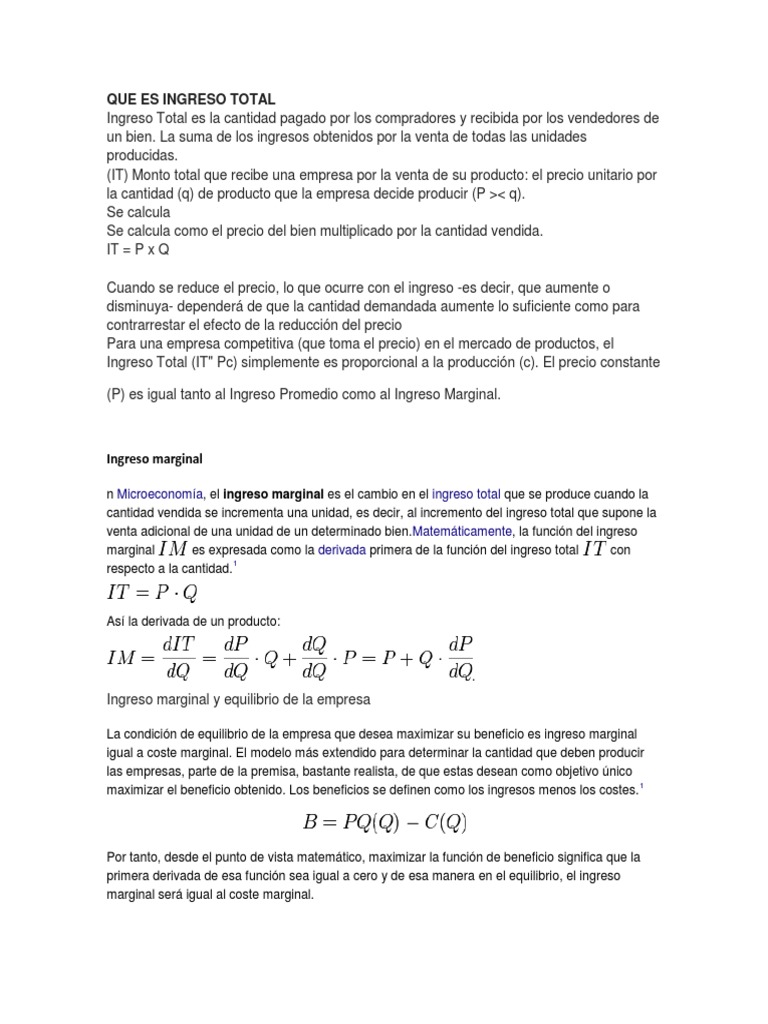 Que Es Ingreso Total | PDF | Precios | Oferta y demanda