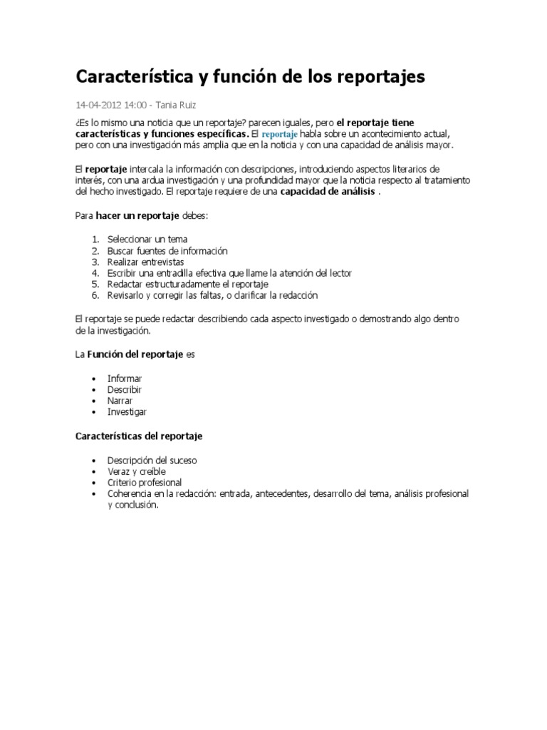 Característica y Función de Los Reportajes | PDF