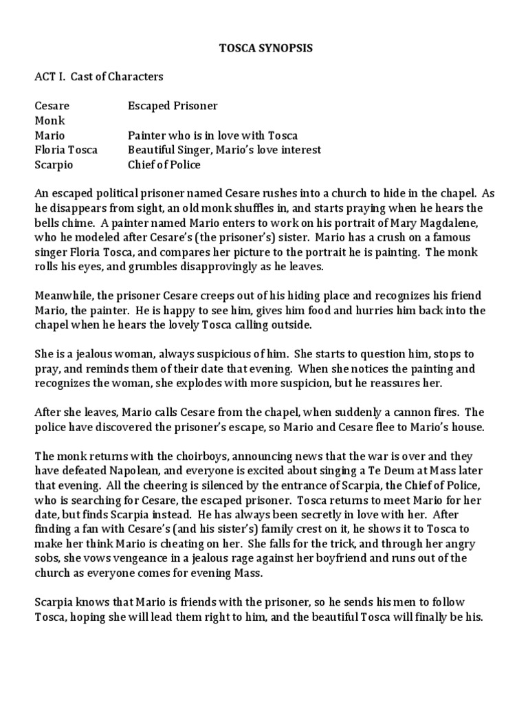 Tosca Synopsis, Act I | PDF