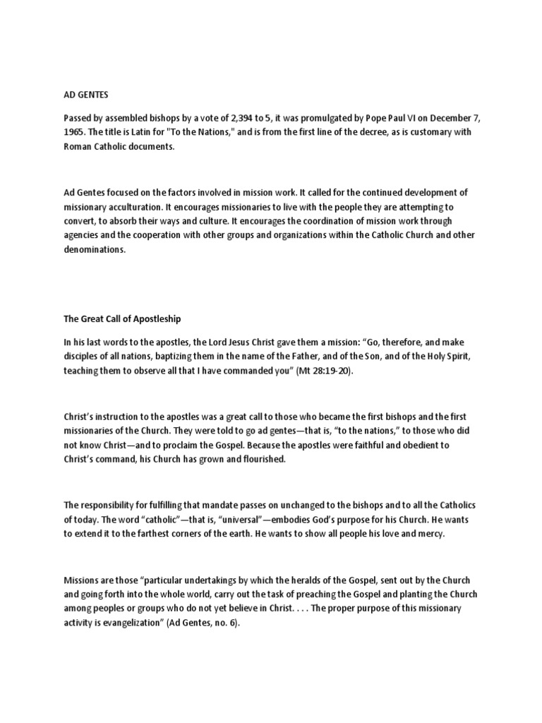 Ad Gentes | PDF | Christian Mission | Catholic Church