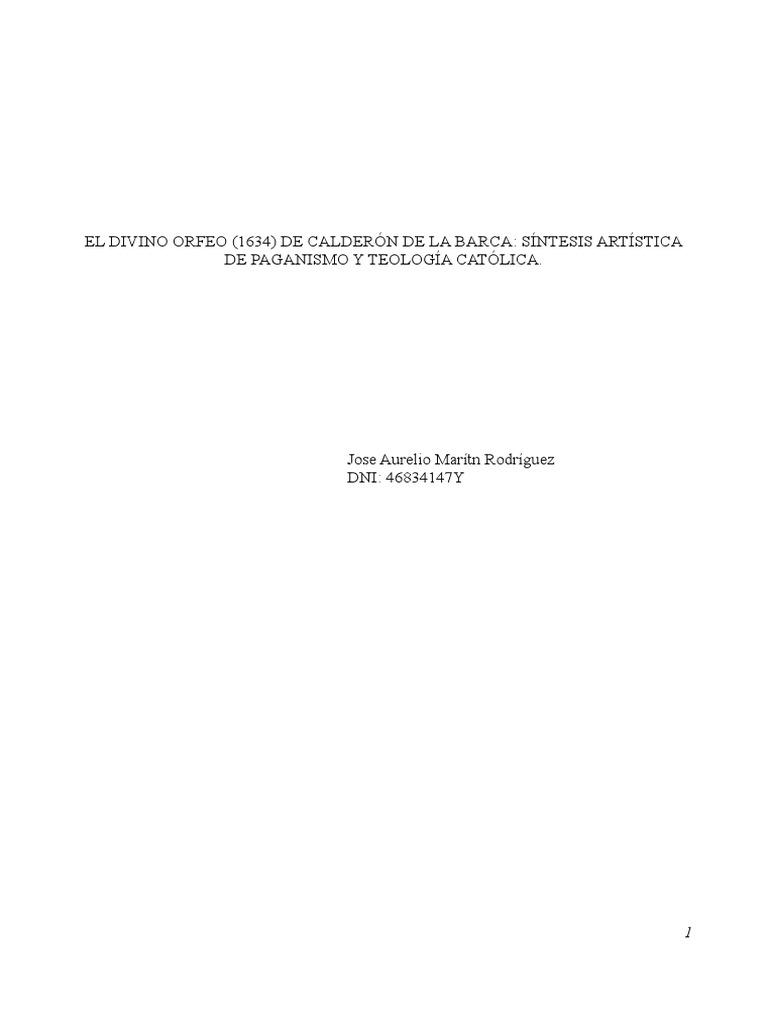El Divino Orfeo: Calderón y el Mito | PDF | Orfeo | Adán y Eva