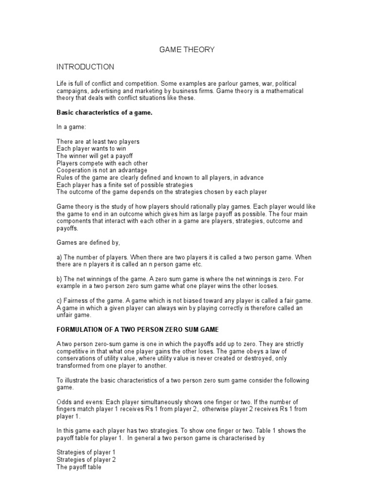 Game Theory: Basic Characteristics of A Game | PDF | Game Theory ...