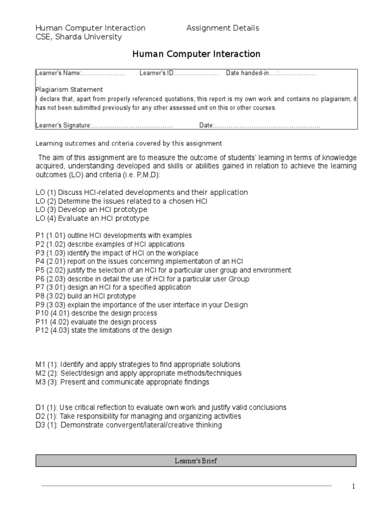 Human Computer Interaction Assignment Details CSE, Sharda University | PDF | Human–Computer ...