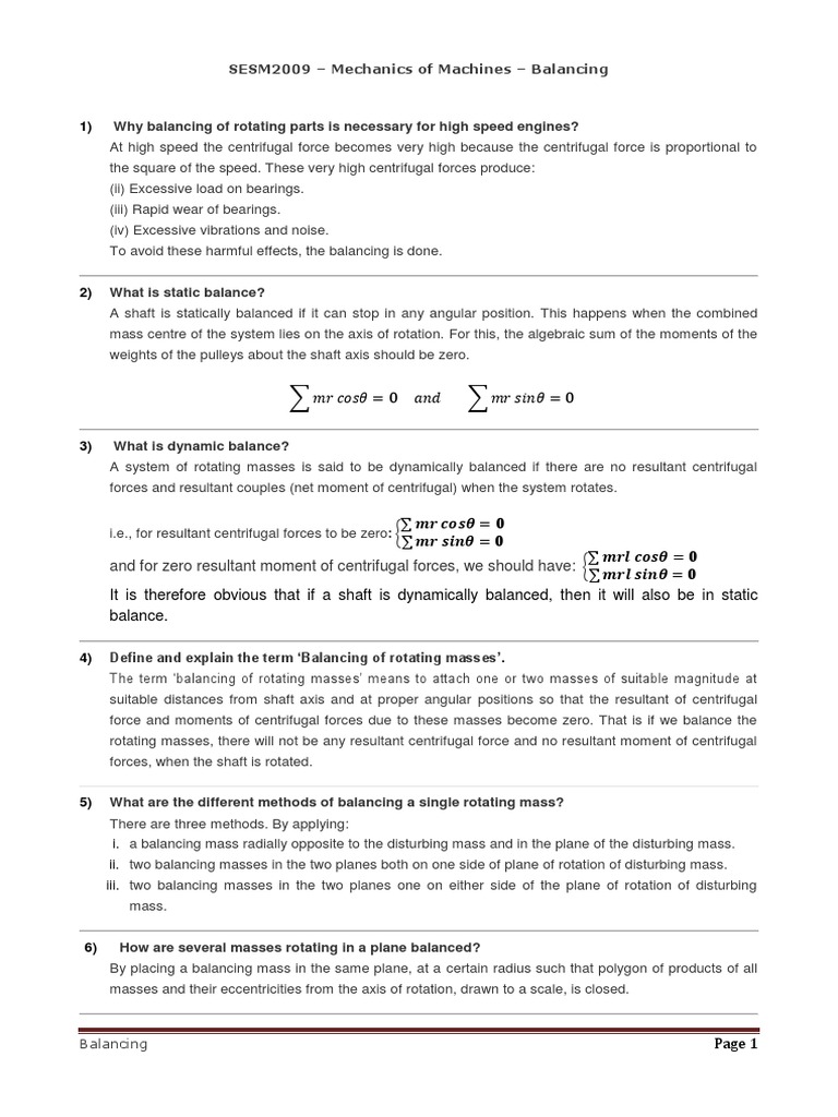 Static & Dynamic Balancing | PDF | Rotation Around A Fixed Axis | Rotation