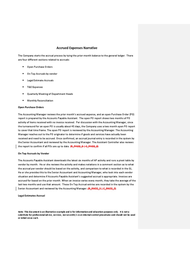 Accrued Expenses Narrative | PDF | Accrual | Accounts Payable