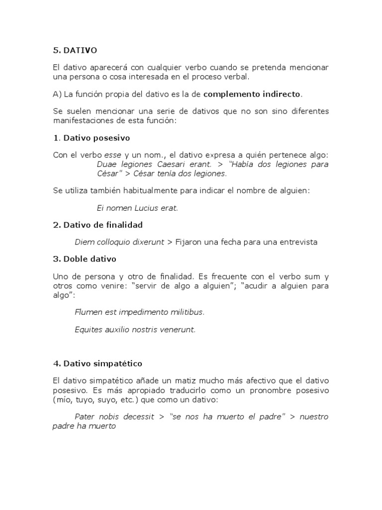 Casos y funciones del dativo en latín | PDF | Verbo | Gramática