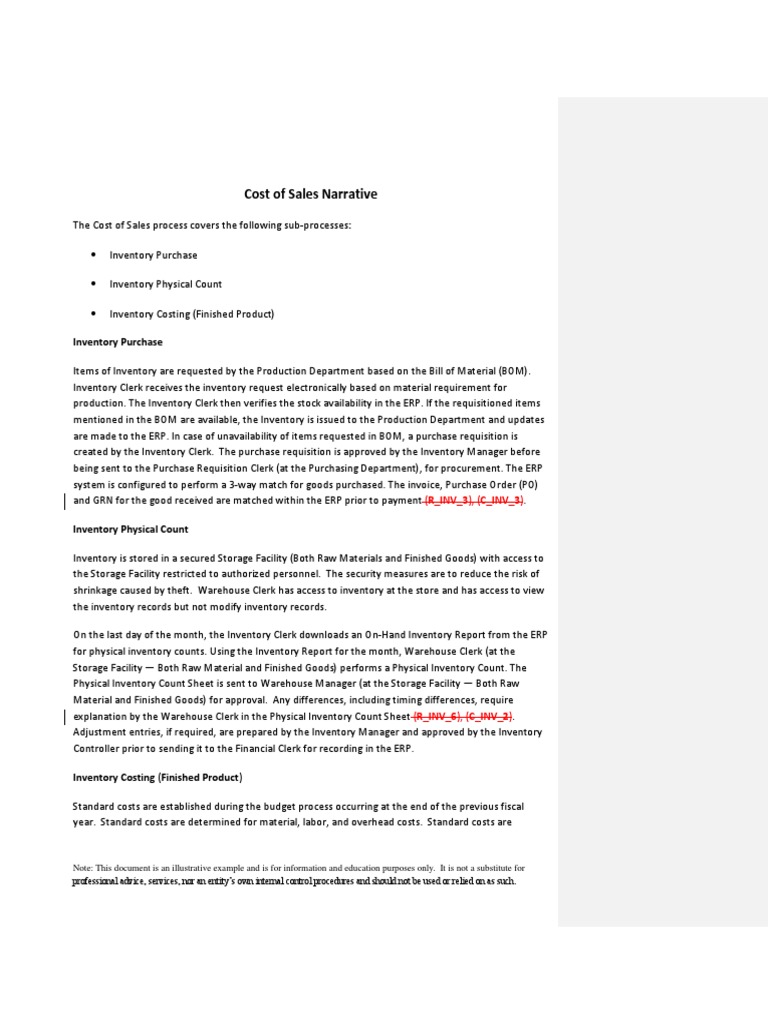 Cost of Sales Narrative | Inventory | Warehouse | Free 30-day Trial ...