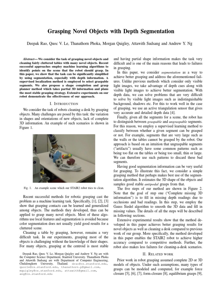 Grasping Novel Objects With Depth Segmentation | PDF | Image ...
