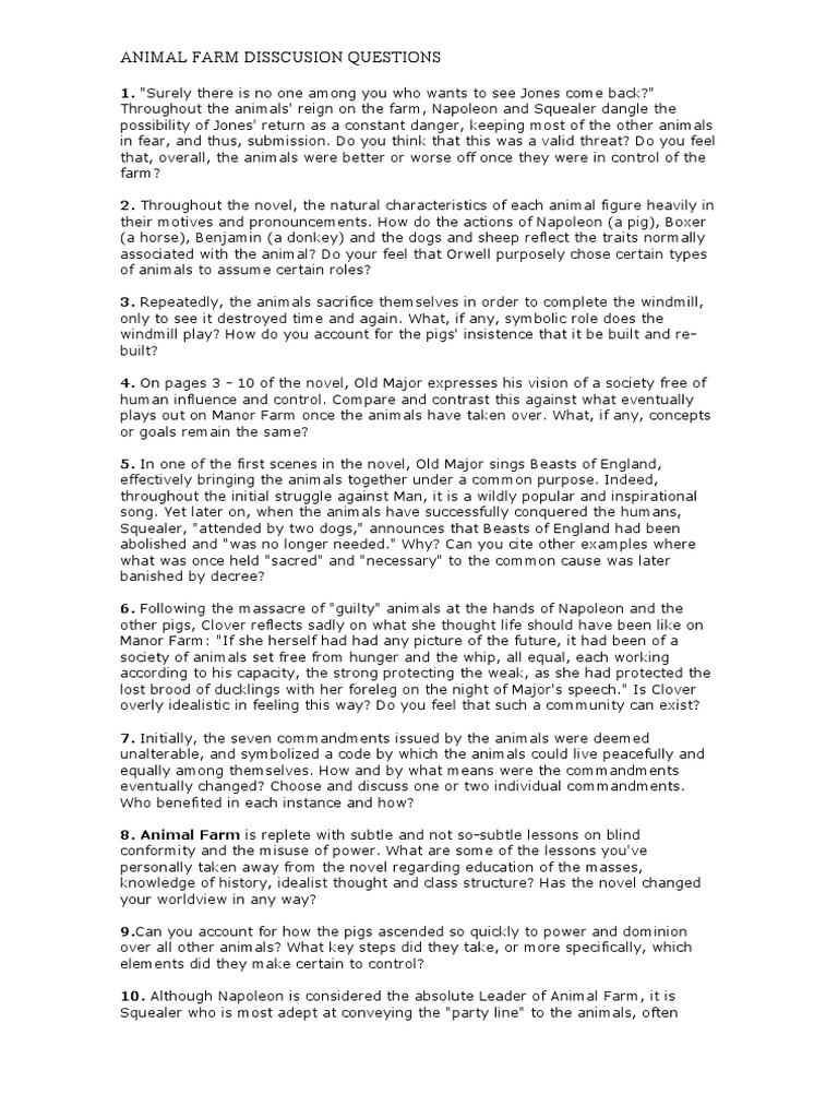 Animal Farm Disscusion Questions | PDF | History