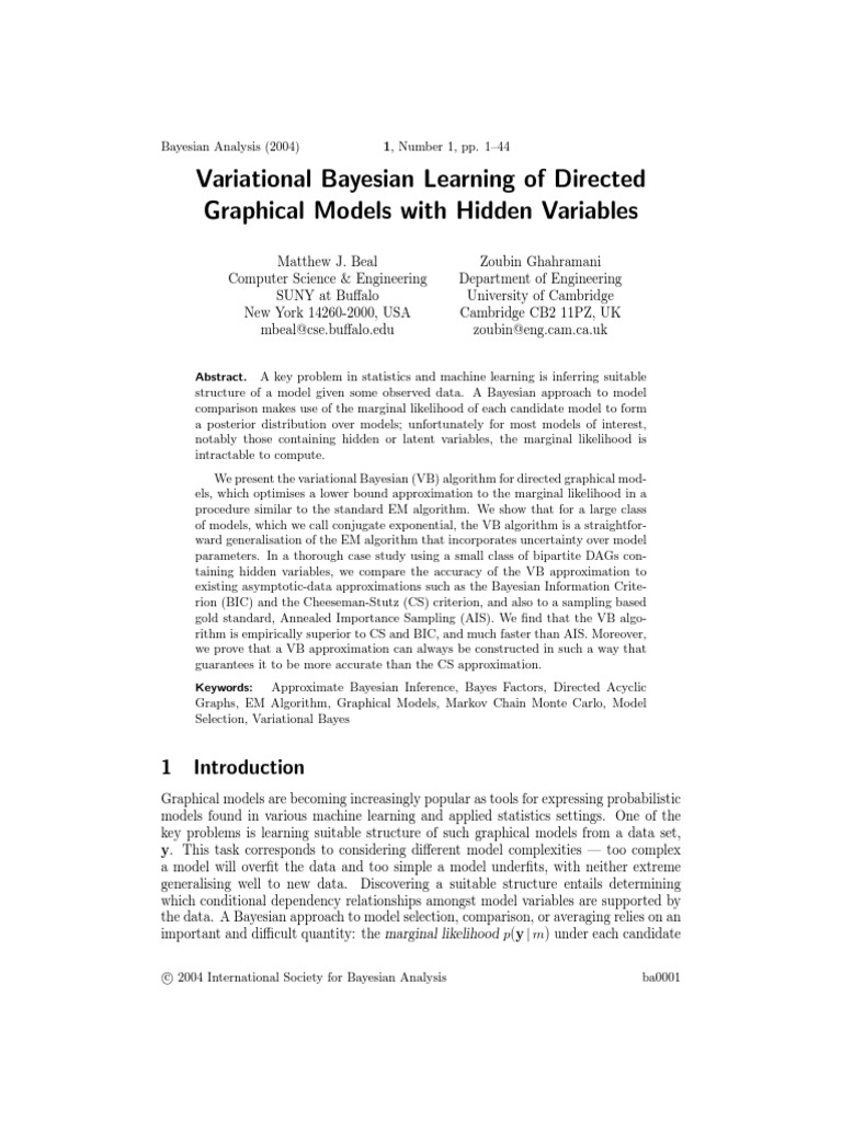Variational Bayesian Learning of Directed Graphical Models With Hidden Variables | PDF ...
