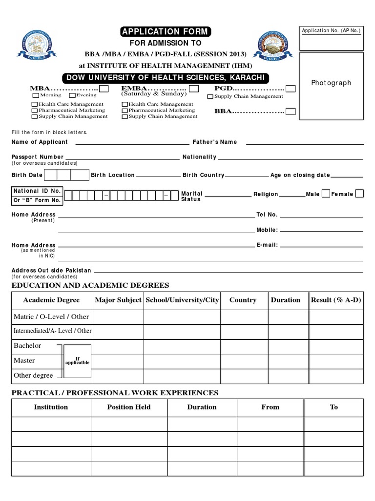 IHM Admission Application Form | PDF | Master Of Business ...