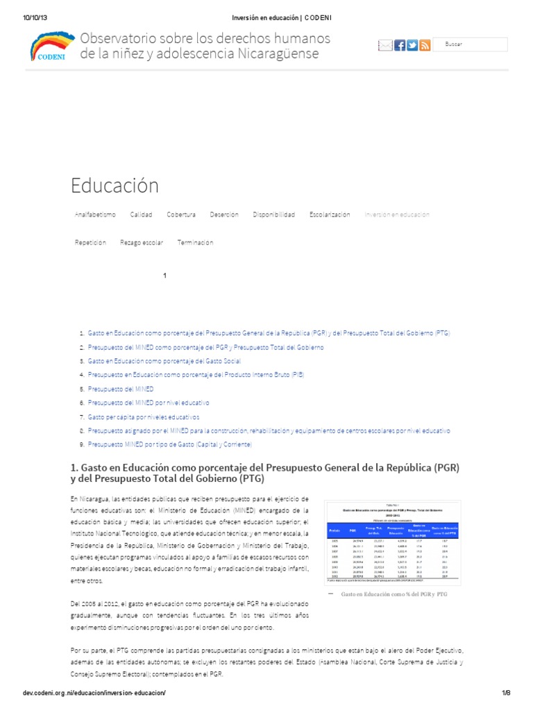 Inversión en Educación - CODENI | PDF | Jardín de infancia | Presupuesto