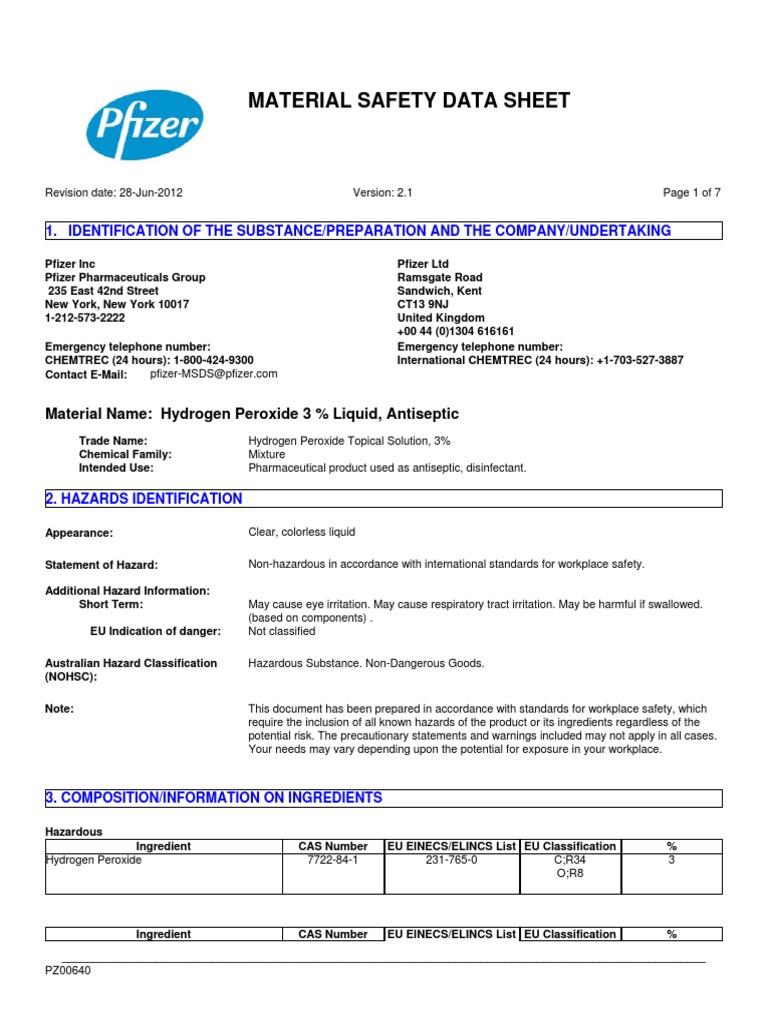Hydrogen Peroxide | Personal Protective Equipment | Toxicity