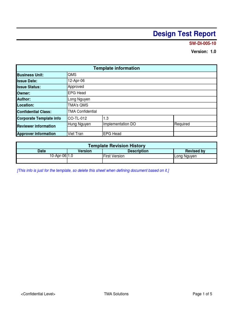 Design Test Report: Template Information | PDF | Information Technology ...