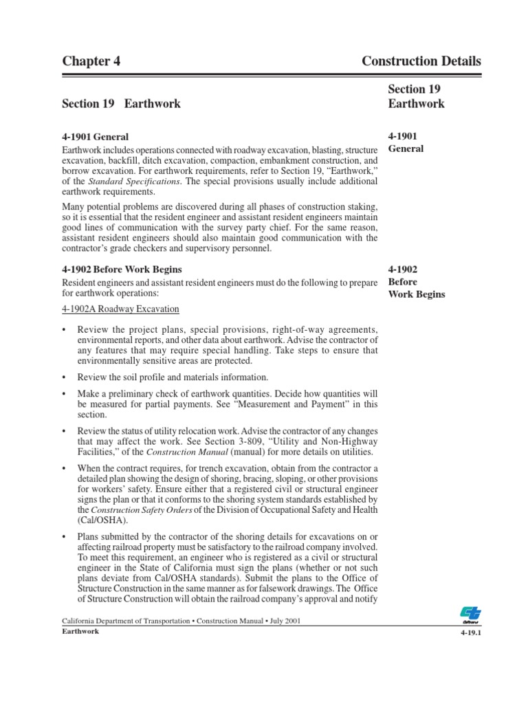 Construction Details: Section 19 Earthwork Section 19 Earthwork | PDF ...
