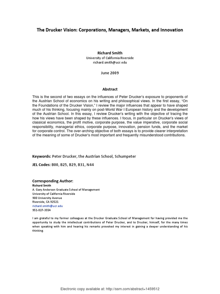 The Drucker Vision: Corporations, Managers, Markets, and Innovation ...