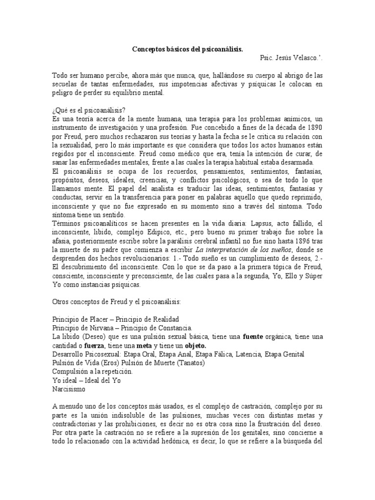 Conceptos Básicos Del Psicoanálisis | PDF | Psicoanálisis | Mente inconsciente