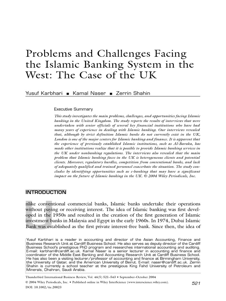 Problems and Challenges Facing The Islamic Banking System in The West ...