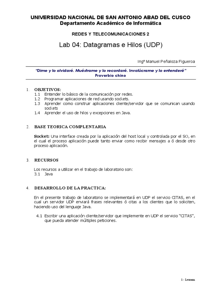 Lab UDP: Aplicaciones Cliente/Servidor | PDF | Zócalo de red | Java ...