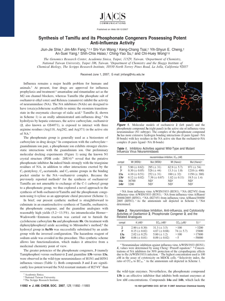 Synthesis of Tamiflu | PDF | Influenza A Virus Subtype H1 N1 | Influenza