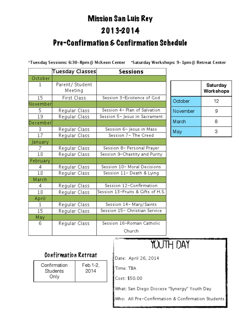 2013-2014 Confirmation Class Schedule | PDF