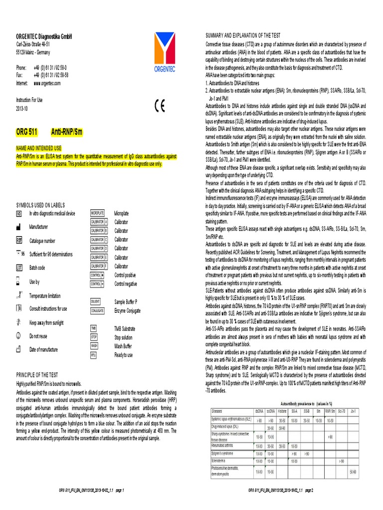 Inserto Anti RNP Sm Orgentec | Systemic Lupus Erythematosus | Immunology
