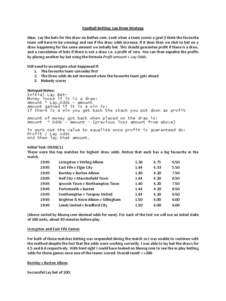 Lay Draw Strategy Idea: Testing a Football Betting Strategy that Lays ...
