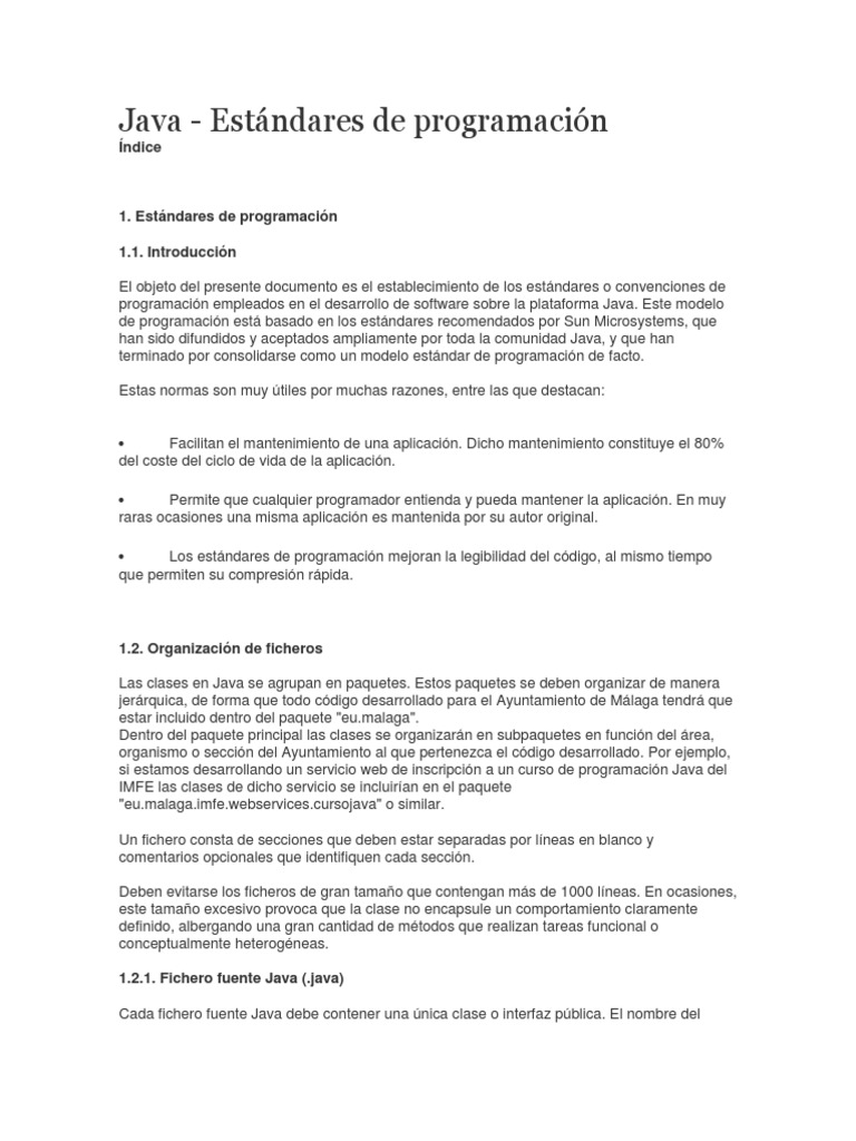 Estándares de Programación para Java | PDF | Java (lenguaje de ...