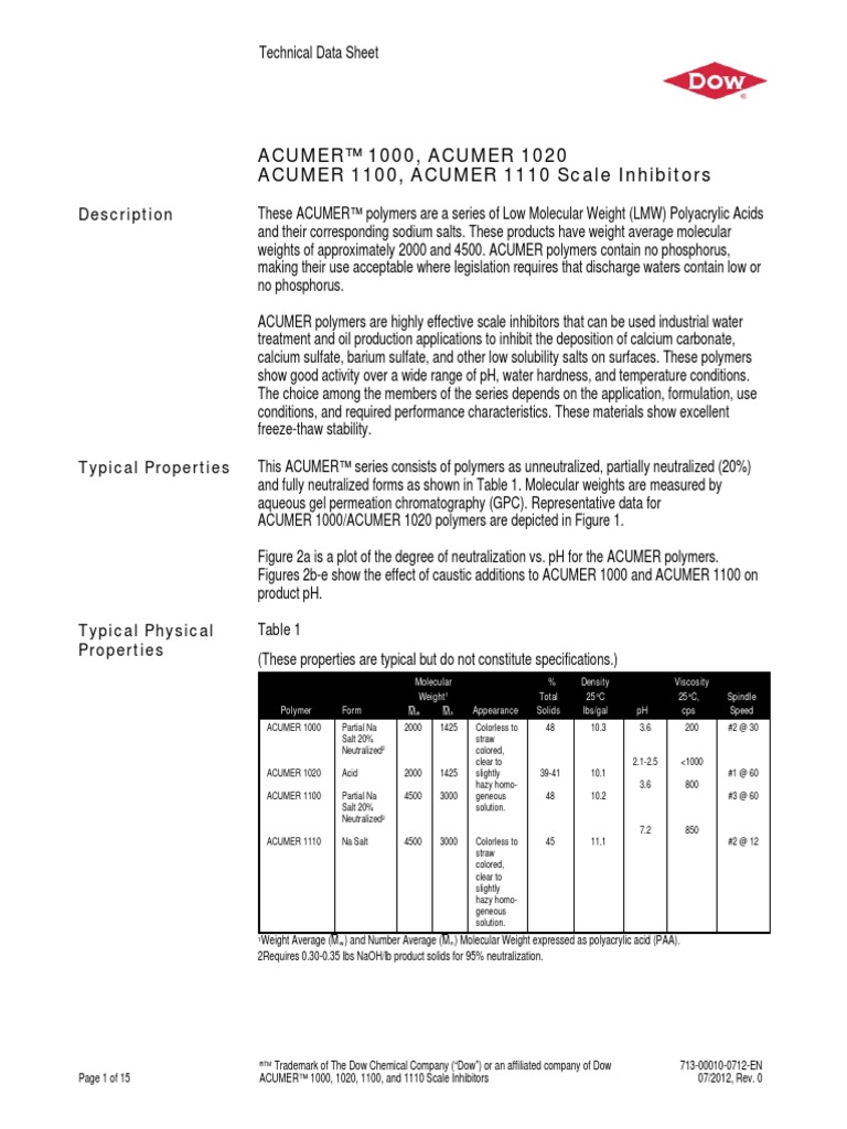 Acumer 1000-1100 | PDF | Solubility | Salt (Chemistry)