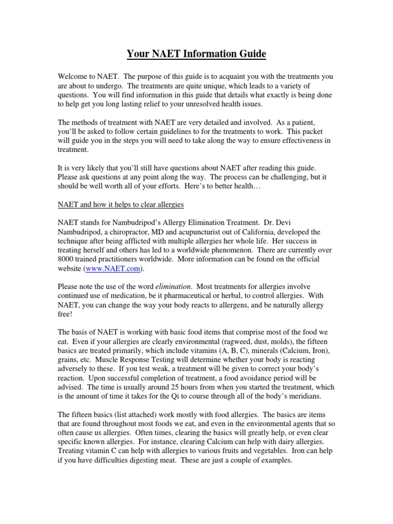 Your NAET Information Guide | PDF | Allergy | Food Allergy