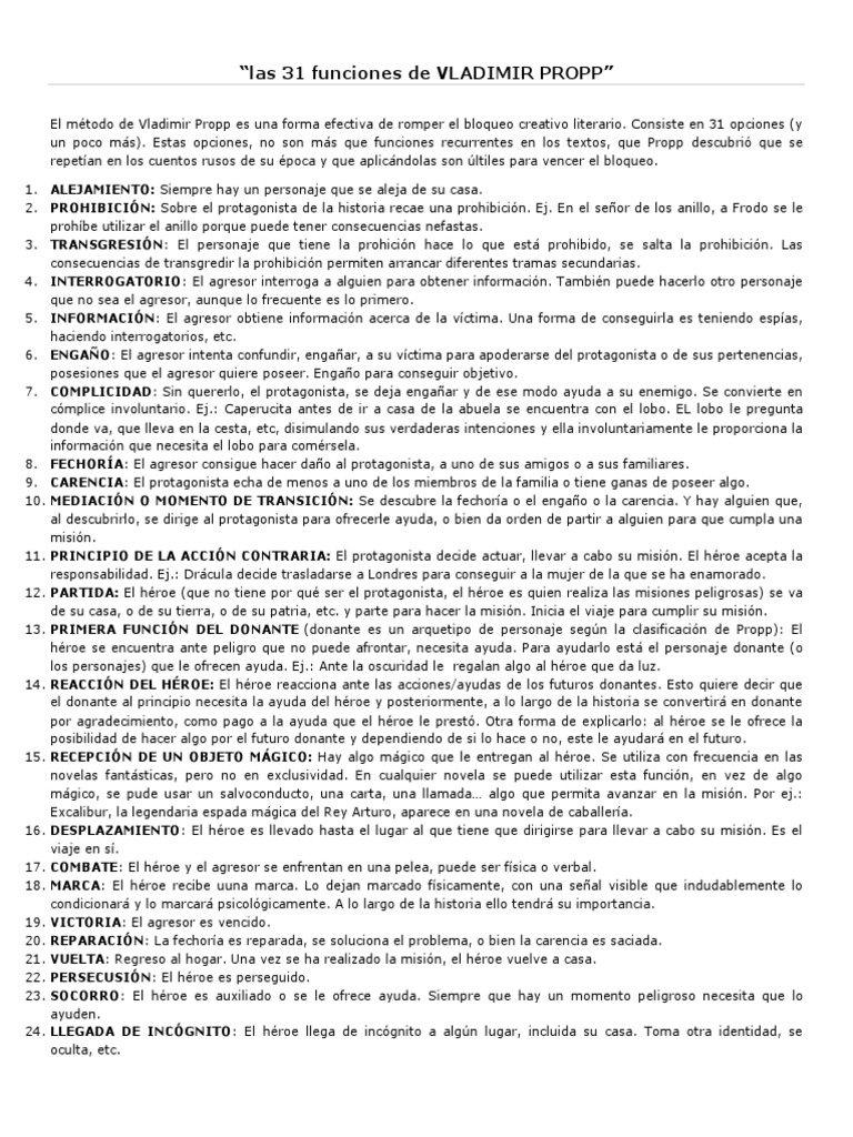 Las 31 Funciones de VLADIMIR PROPP | PDF | Monje | Héroe