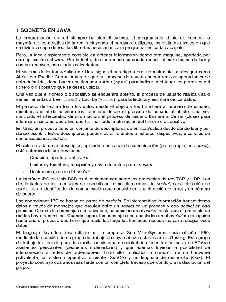 1 Sockets en Java: Socket Es Un Identificador de Comunicación Que ...