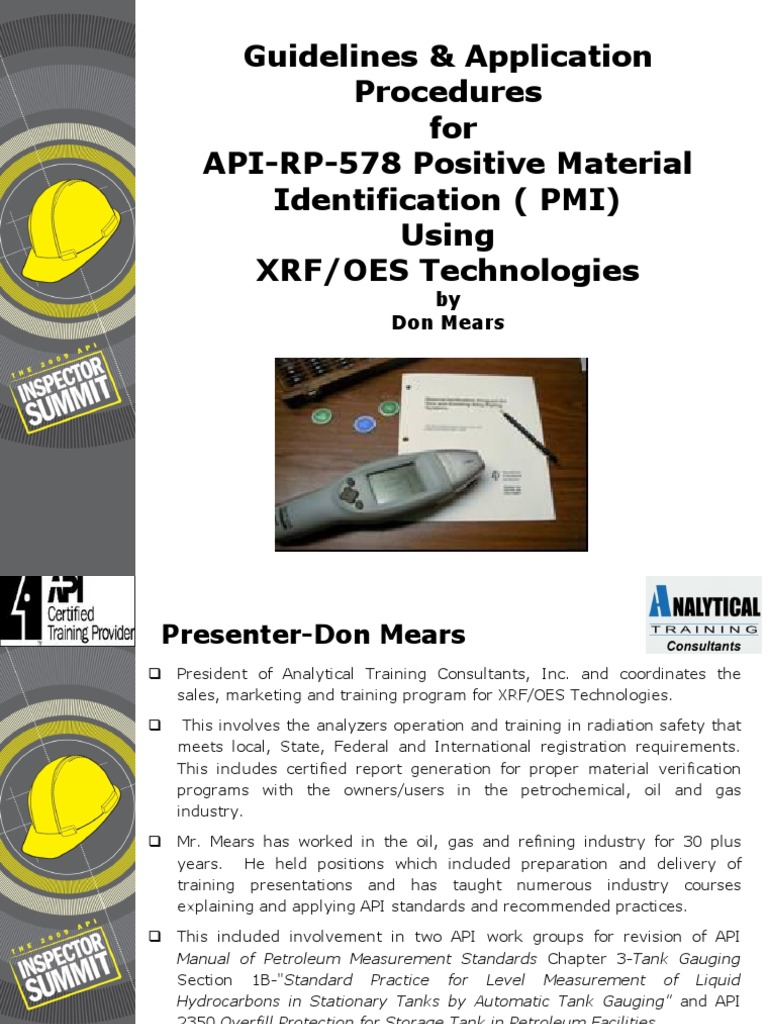 API RP 578 PMI Training Guidelines | PDF | Occupational Safety And ...