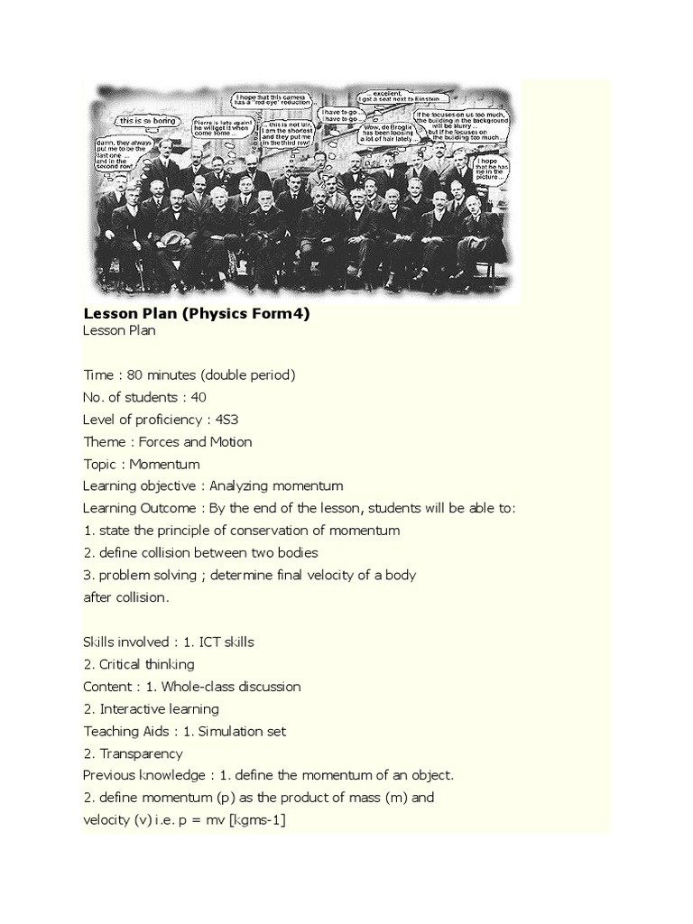 Lesson Plan Momentum | PDF | Collision | Momentum