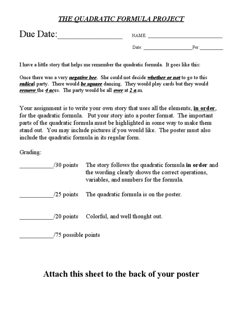 Creative Quadratic Formula Project | PDF