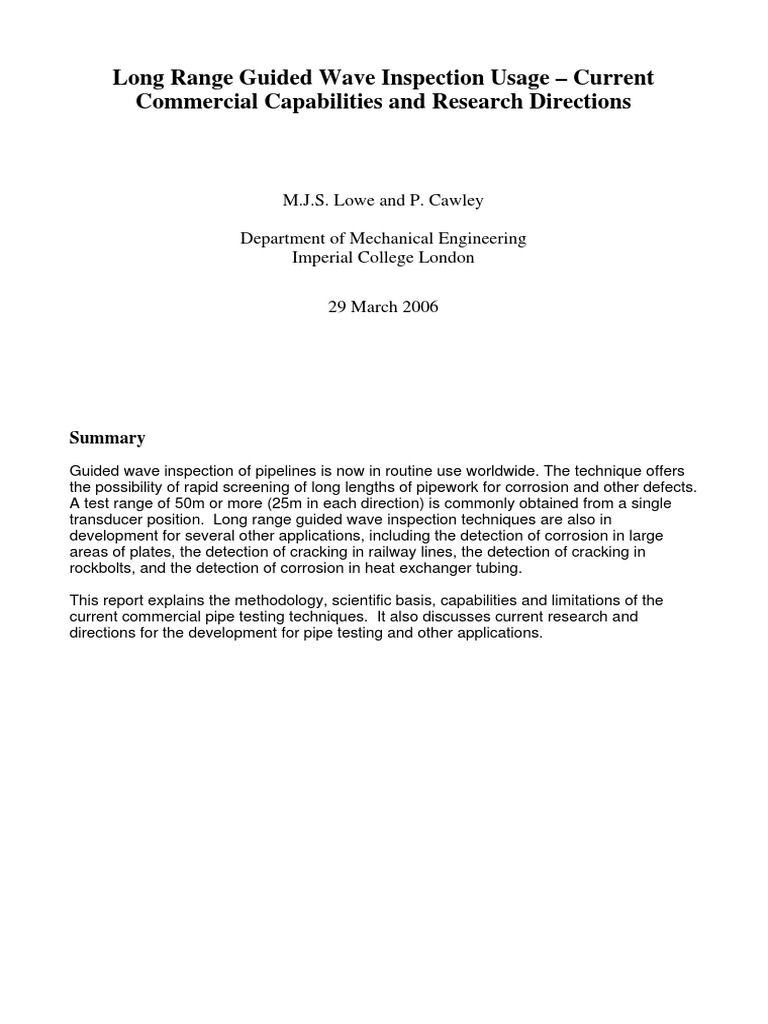LRUT - Guided Wave Inspection Technique | PDF | Waveguide | Ultrasound