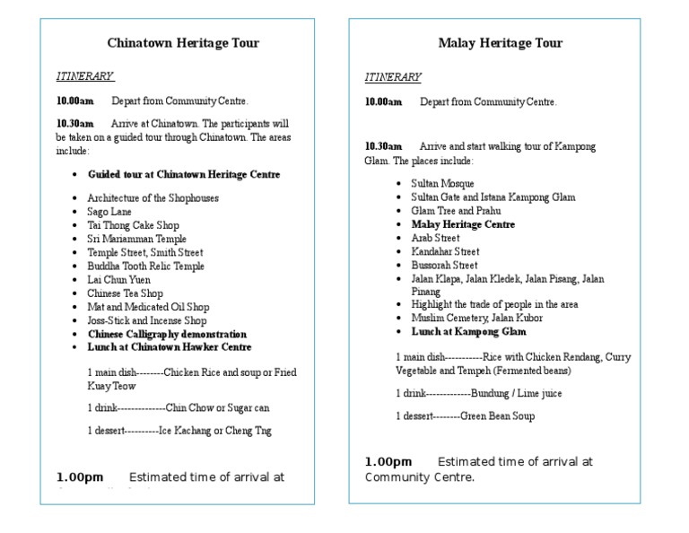 Itinery For Guided Tour | PDF | Cuisine | Asian Cuisine