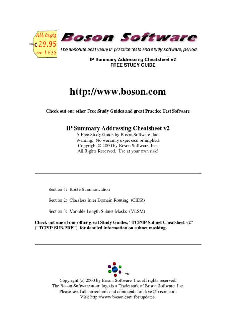 IP Summary Addressing Cheatsheet v2 | PDF | Ip Address | Computer ...