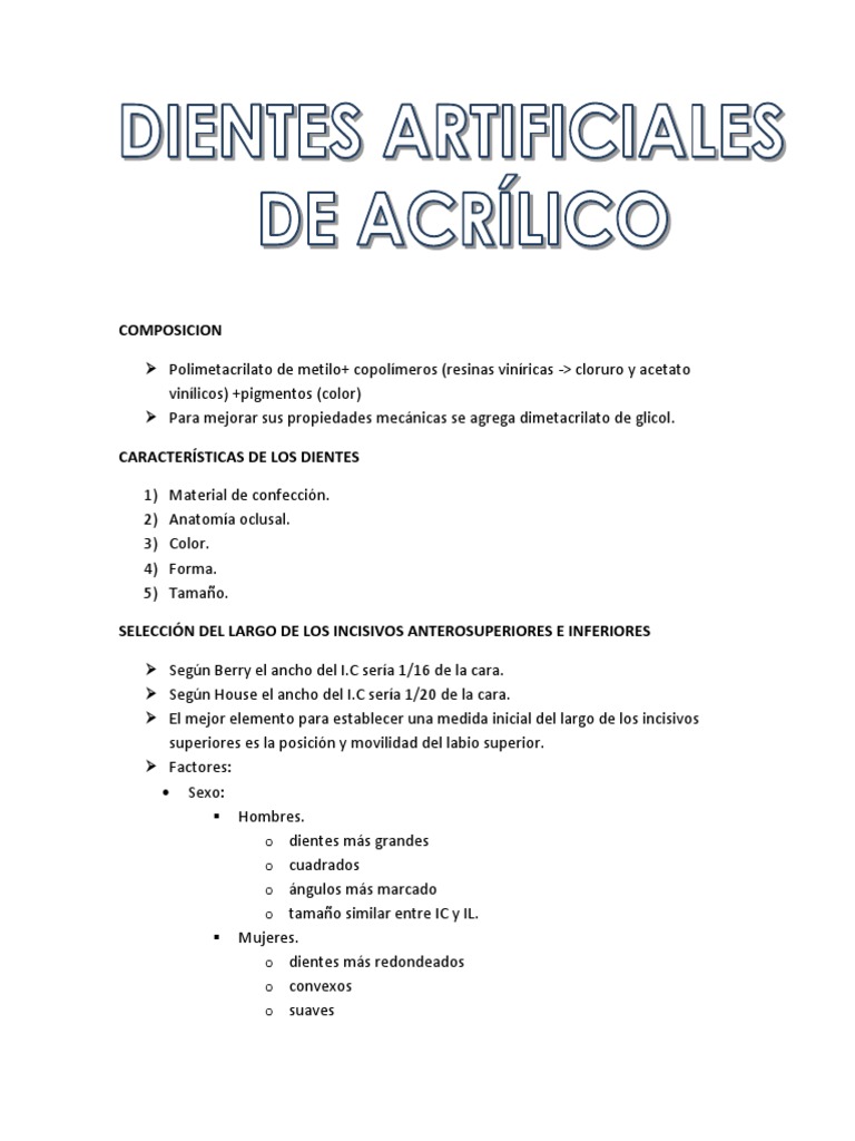 Selección de Dientes Artificiales en Prótesis | PDF | Dentadura postiza ...