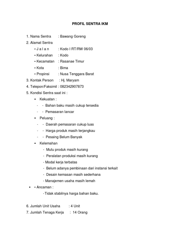 Profil Sentra Ikm | PDF | Bisnis