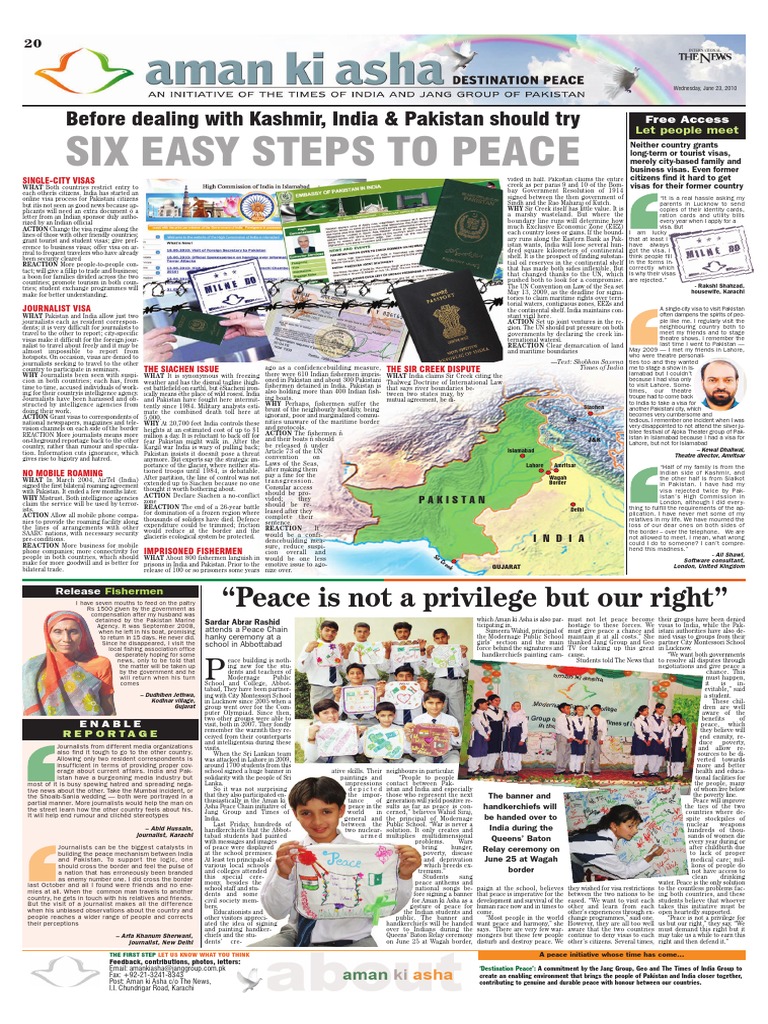 Aman Ki Asha Page Published in The News | PDF | Pakistan | Travel Visa