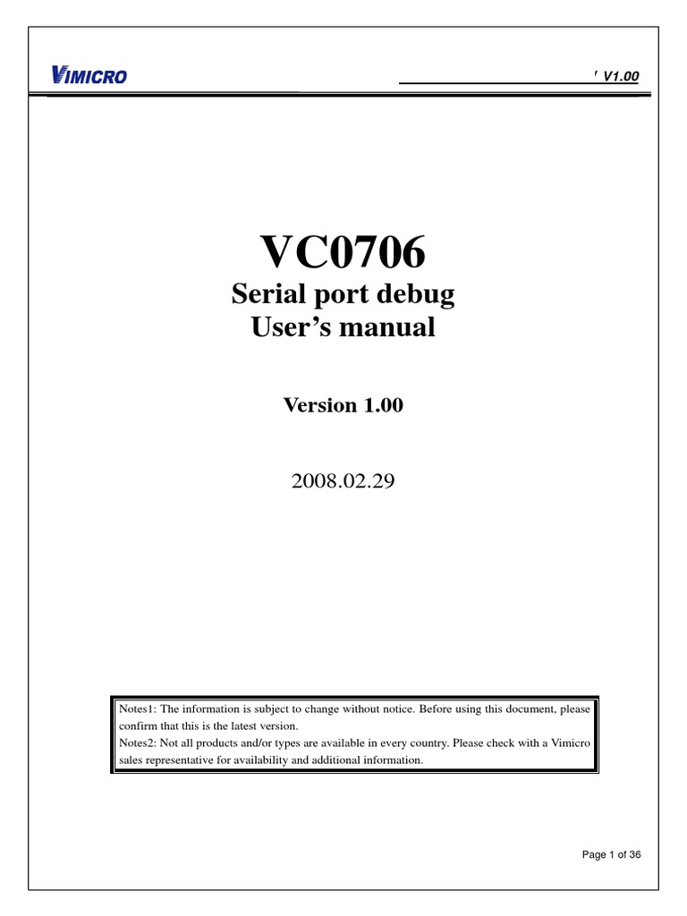 VC0706 Serial Port Debug User's Manual V1 .00 | PDF | Flash Memory | Encryption