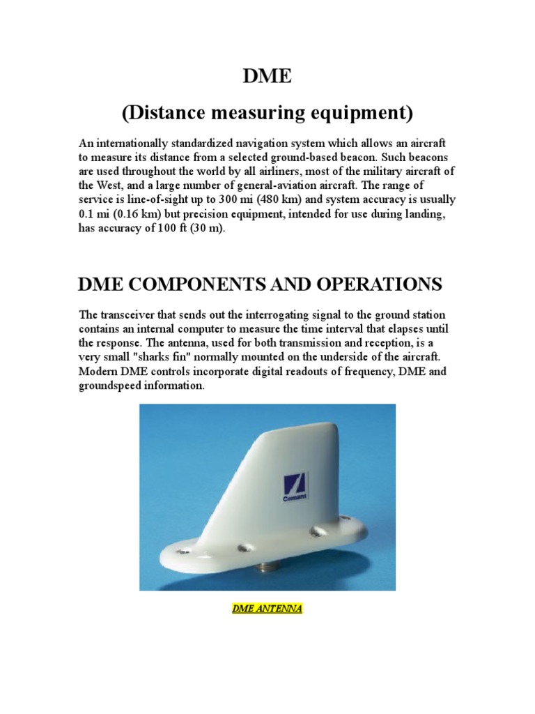 DME (Distance Measuring Equipment) : Dme Components and Operations | PDF