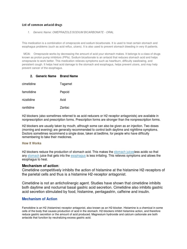 Common Antacid Medications List | PDF | Pharmacology | Gastroenterology